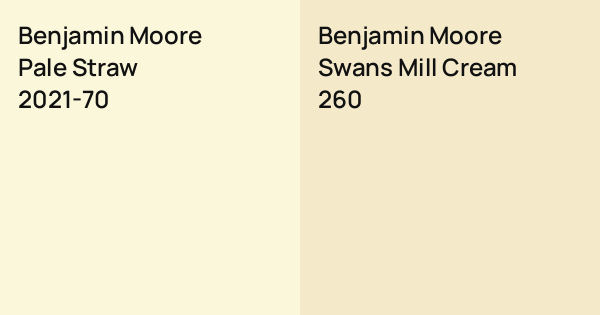 Benjamin Moore Pale Straw vs. Benjamin Moore Swans Mill Cream comparison