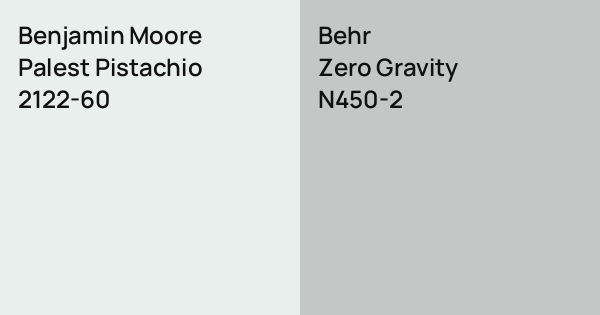 Benjamin Moore Palest Pistachio vs. Behr Zero Gravity comparison