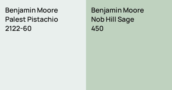 Benjamin Moore Palest Pistachio vs. Benjamin Moore Nob Hill Sage comparison