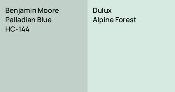 Benjamin Moore Palladian Blue vs. Dulux Alpine Forest comparison