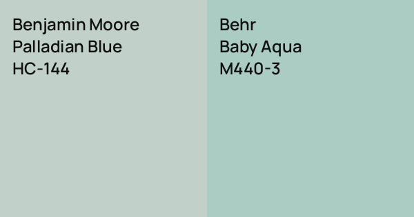 Benjamin Moore Palladian Blue vs. Behr Baby Aqua comparison
