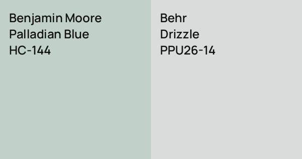 Benjamin Moore Palladian Blue vs. Behr Drizzle comparison