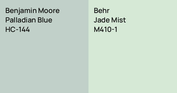 Benjamin Moore Palladian Blue vs. Behr Jade Mist comparison