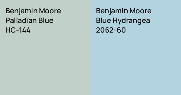 Benjamin Moore Palladian Blue vs. Benjamin Moore Blue Hydrangea comparison