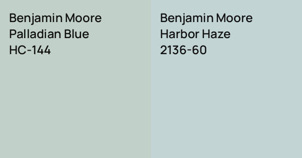 Benjamin Moore Palladian Blue vs. Benjamin Moore Harbor Haze comparison