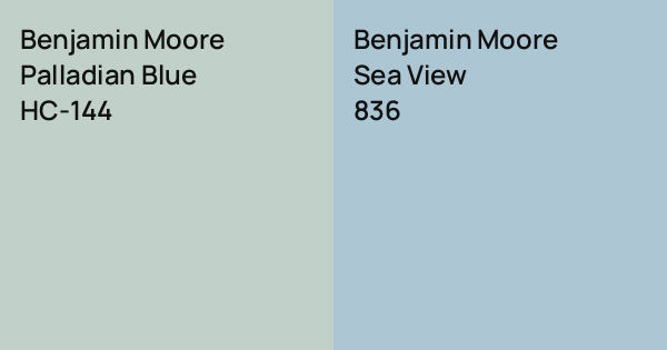 Benjamin Moore Palladian Blue vs. Benjamin Moore Sea View comparison