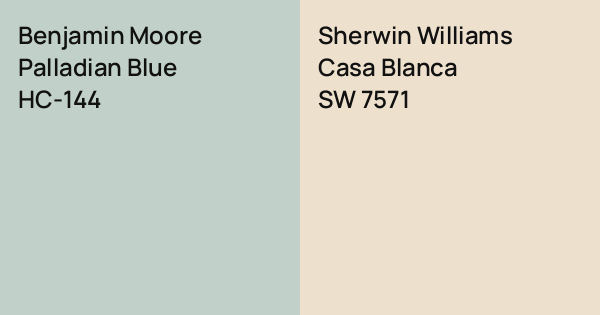 Benjamin Moore Palladian Blue vs. Sherwin Williams Casa Blanca comparison