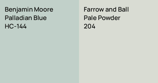 Benjamin Moore Palladian Blue vs. Farrow and Ball Pale Powder comparison