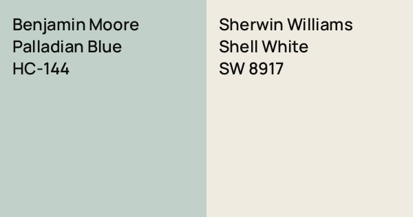 Benjamin Moore Palladian Blue vs. Sherwin Williams Shell White comparison