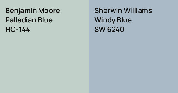 Benjamin Moore Palladian Blue vs. Sherwin Williams Windy Blue comparison