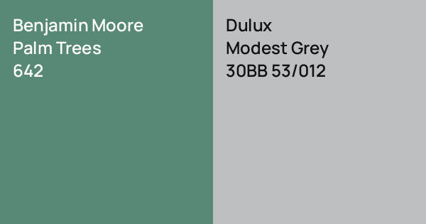 Benjamin Moore Palm Trees vs. Dulux Modest Grey comparison