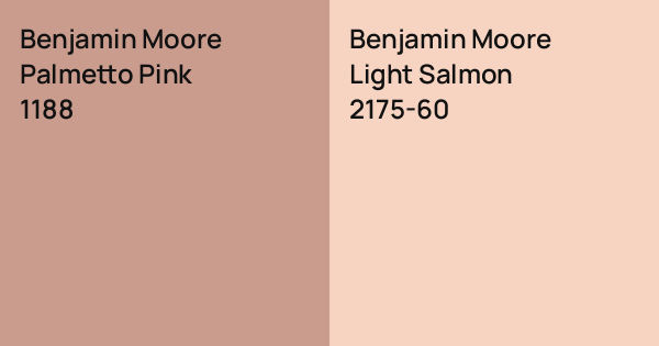 Benjamin Moore Palmetto Pink vs. Benjamin Moore Light Salmon comparison