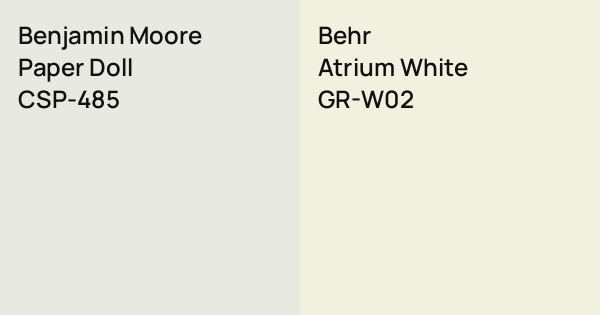 Benjamin Moore Paper Doll vs. Behr Atrium White comparison