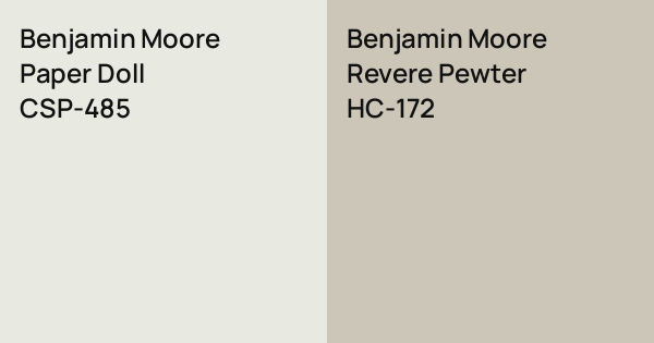 Benjamin Moore Paper Doll vs. Benjamin Moore Revere Pewter comparison