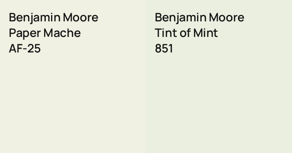 Benjamin Moore Paper Mache vs. Benjamin Moore Tint of Mint comparison