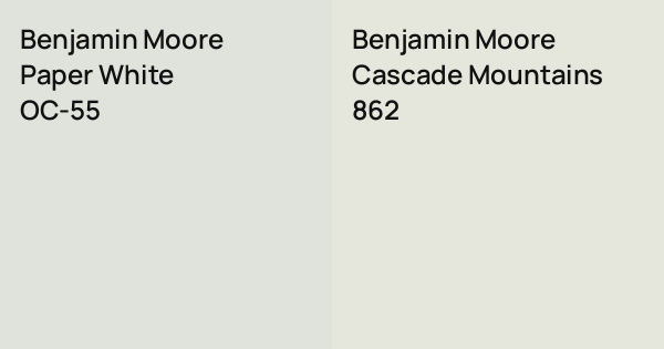 Benjamin Moore Paper White vs. Benjamin Moore Cascade Mountains comparison