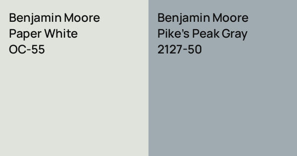 Benjamin Moore Paper White vs. Benjamin Moore Pike's Peak Gray comparison