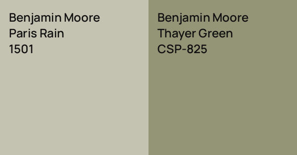 Benjamin Moore Paris Rain vs. Benjamin Moore Thayer Green comparison