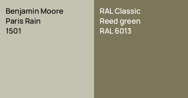 Benjamin Moore Paris Rain vs. RAL Classic Reed green comparison