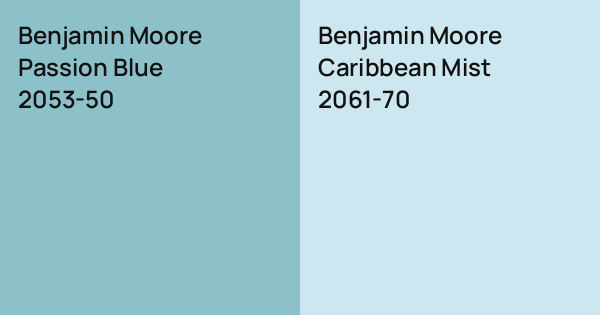 Benjamin Moore Passion Blue vs. Benjamin Moore Caribbean Mist comparison