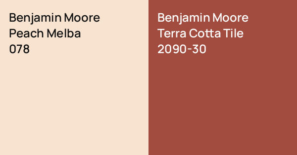 Benjamin Moore Peach Melba vs. Benjamin Moore Terra Cotta Tile comparison