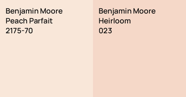 Benjamin Moore Peach Parfait vs. Benjamin Moore Heirloom comparison