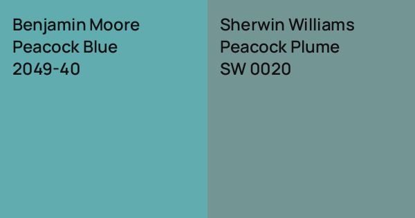 Benjamin Moore Peacock Blue vs. Sherwin Williams Peacock Plume comparison