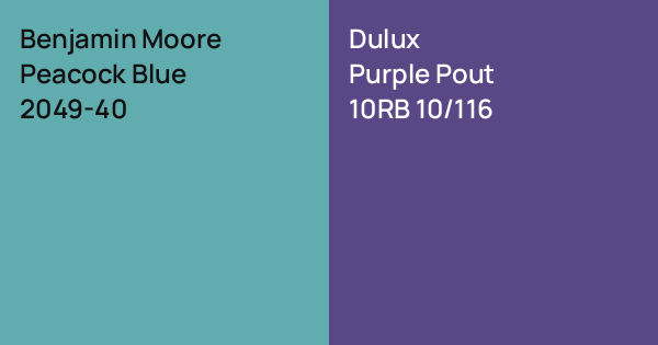 Benjamin Moore Peacock Blue vs. Dulux Purple Pout comparison