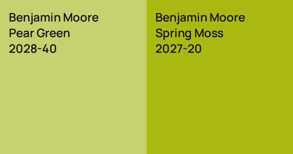 Benjamin Moore Pear Green vs. Benjamin Moore Spring Moss comparison