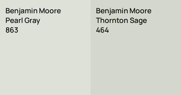 Benjamin Moore Pearl Gray vs. Benjamin Moore Thornton Sage comparison