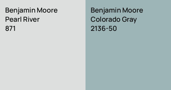 Benjamin Moore Pearl River vs. Benjamin Moore Colorado Gray comparison