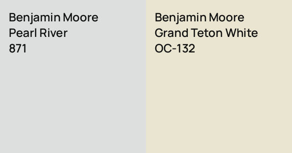 Benjamin Moore Pearl River vs. Benjamin Moore Grand Teton White comparison