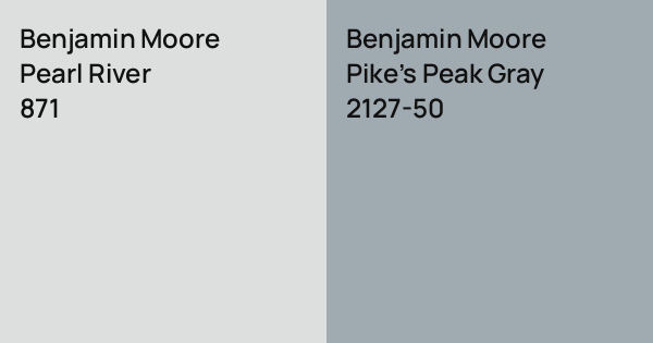Benjamin Moore Pearl River vs. Benjamin Moore Pike's Peak Gray comparison