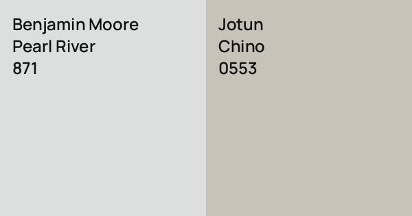 Benjamin Moore Pearl River vs. Jotun Chino comparison