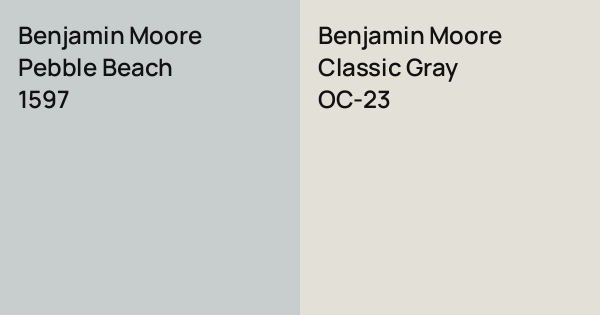 Benjamin Moore Pebble Beach vs. Benjamin Moore Classic Gray comparison