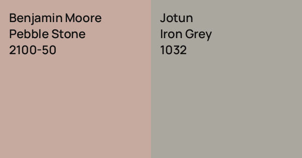 Benjamin Moore Pebble Stone vs. Jotun Iron Grey comparison