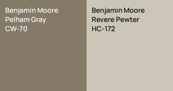 Benjamin Moore Pelham Gray vs. Benjamin Moore Revere Pewter comparison