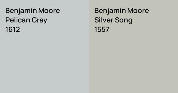 Benjamin Moore Pelican Gray vs. Benjamin Moore Silver Song comparison