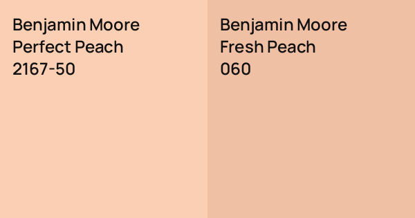 Benjamin Moore Perfect Peach vs. Benjamin Moore Fresh Peach comparison