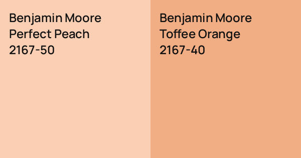 Benjamin Moore Perfect Peach vs. Benjamin Moore Toffee Orange comparison