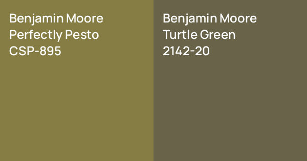 Benjamin Moore Perfectly Pesto vs. Benjamin Moore Turtle Green comparison