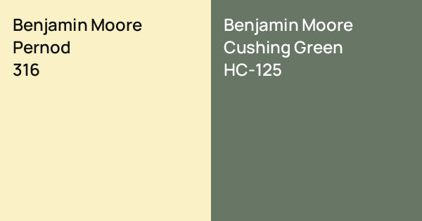 Benjamin Moore Pernod vs. Benjamin Moore Cushing Green comparison