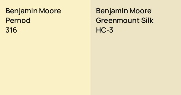 Benjamin Moore Pernod vs. Benjamin Moore Greenmount Silk comparison