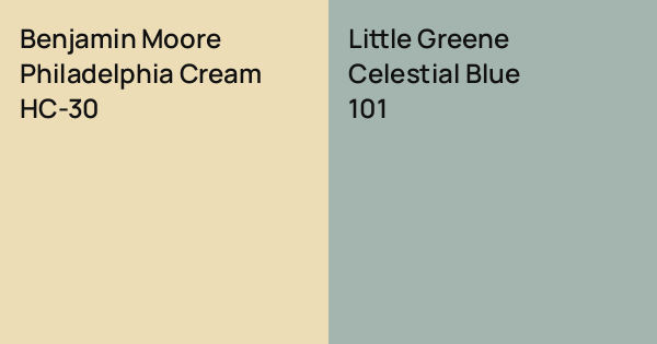 Benjamin Moore Philadelphia Cream vs. Little Greene Celestial Blue ...