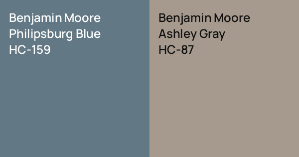 Benjamin Moore Philipsburg Blue vs. Benjamin Moore Ashley Gray comparison
