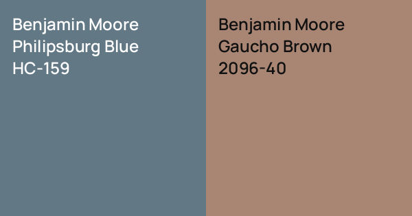 Benjamin Moore Philipsburg Blue vs. Benjamin Moore Gaucho Brown comparison