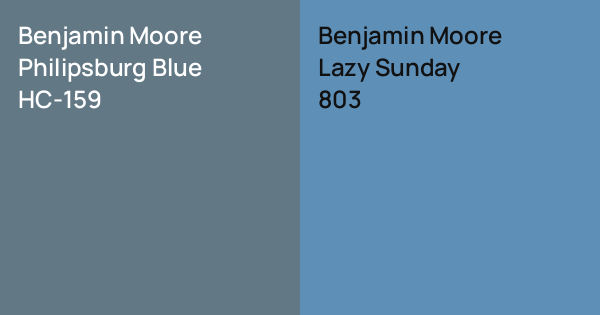 Benjamin Moore Philipsburg Blue vs. Benjamin Moore Lazy Sunday comparison