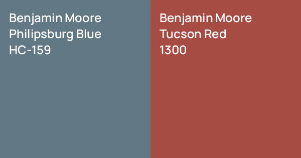 Benjamin Moore Philipsburg Blue vs. Benjamin Moore Tucson Red comparison