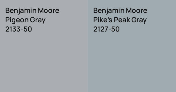 Benjamin Moore Pigeon Gray vs. Benjamin Moore Pike's Peak Gray comparison