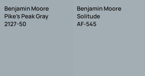 Benjamin Moore Pike's Peak Gray vs. Benjamin Moore Solitude comparison